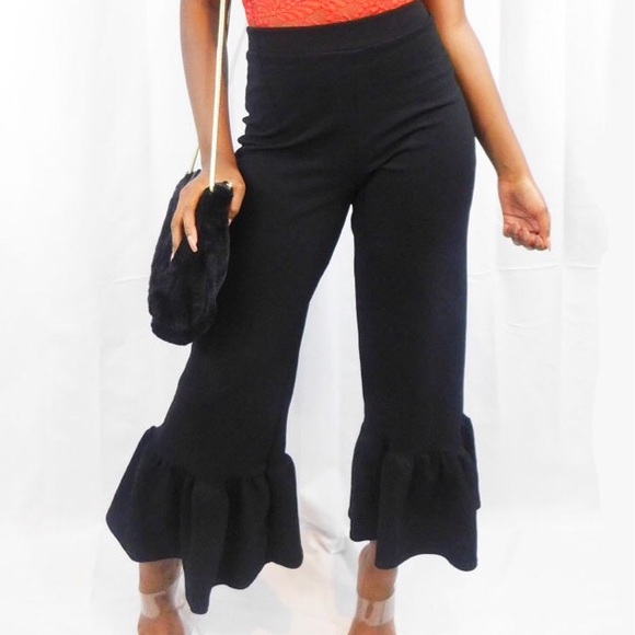 Pants & Jumpsuits | Black Flare Frill Pants | Poshmark